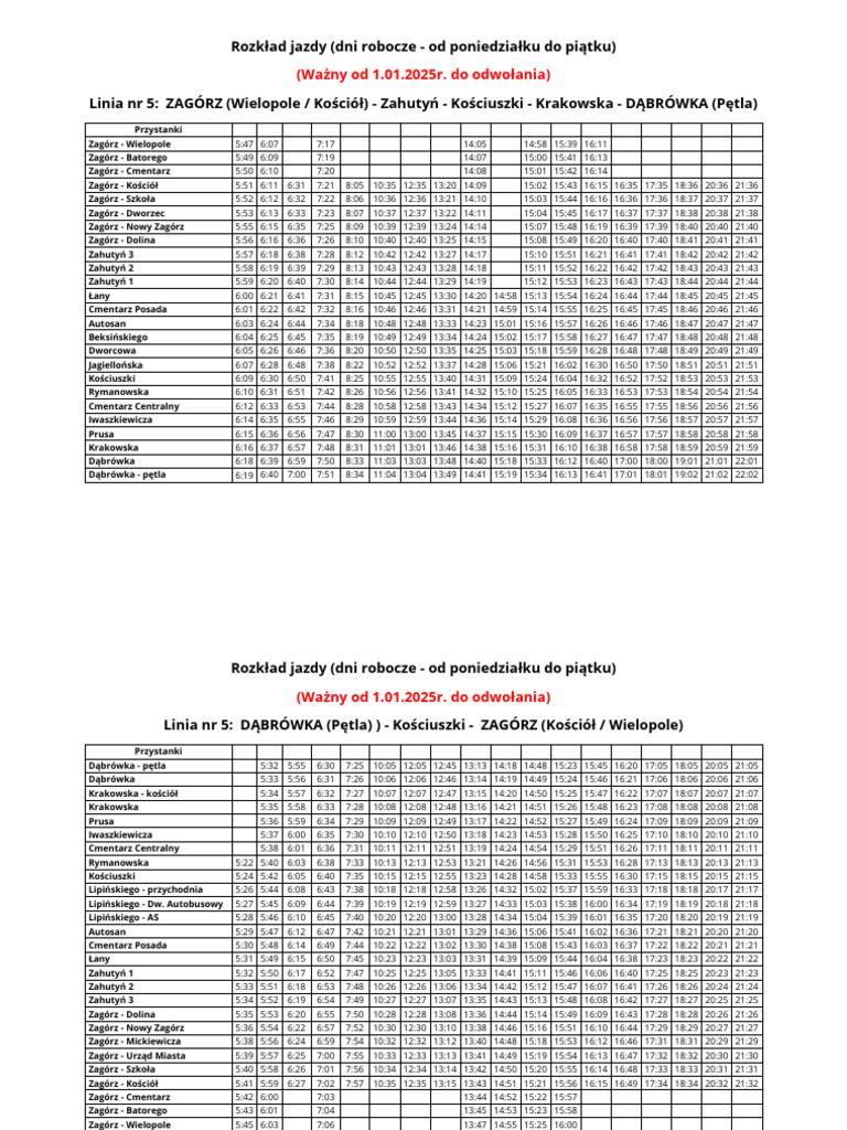 Rozklad-jazdy-linia-5-R (1) | PDF