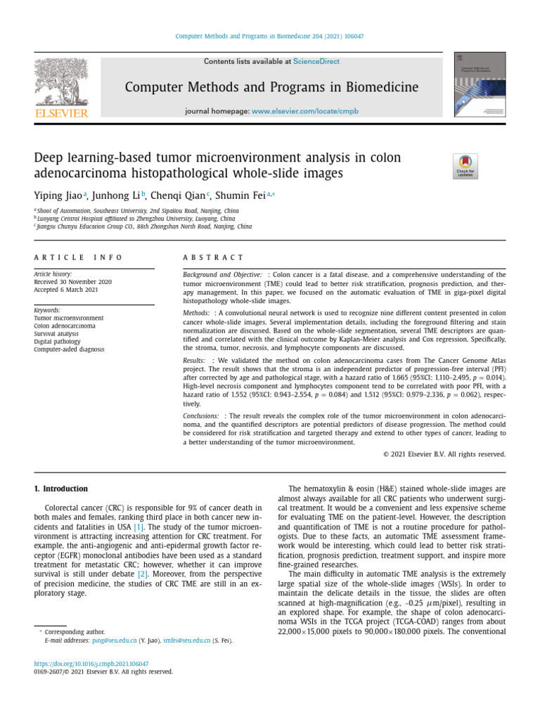 Deep Learning-Based Tumor Microenvironment Analysis in Colon Adenocarcinoma Histopathological ...
