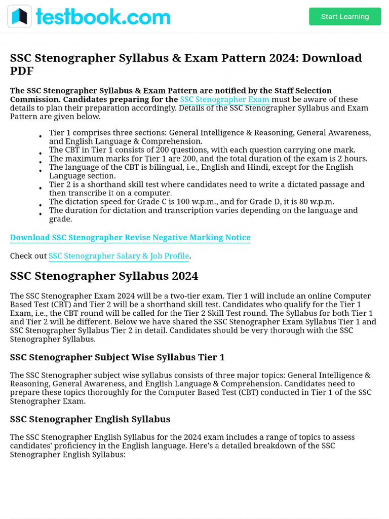 SSC Stenographer Syllabus & Exam Pattern 2024 - Download PDF | PDF