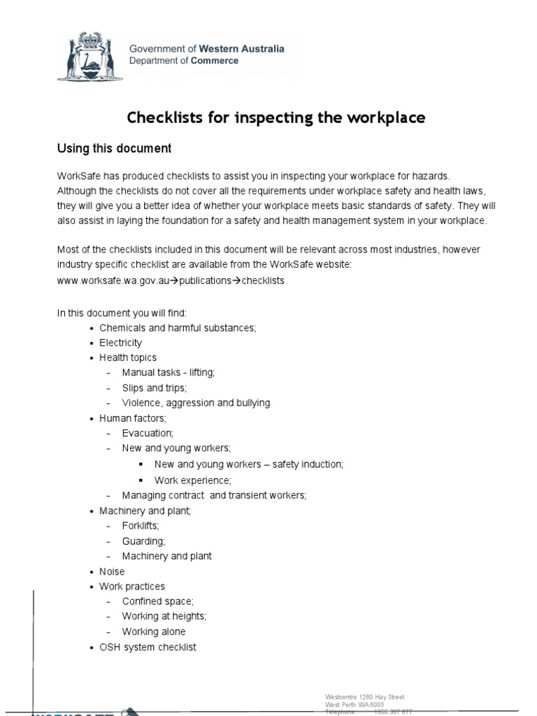 Guide To Inspecting The Workplace | PDF | Noise | Occupational Safety ...