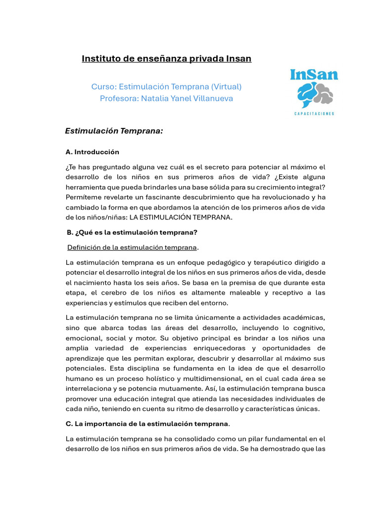 Introduccion A La Estimulacion Temprana Clase 1-1 | PDF | Las emociones | Aprendizaje