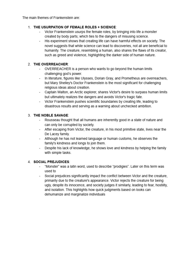 Key Themes in Frankenstein Explained | PDF