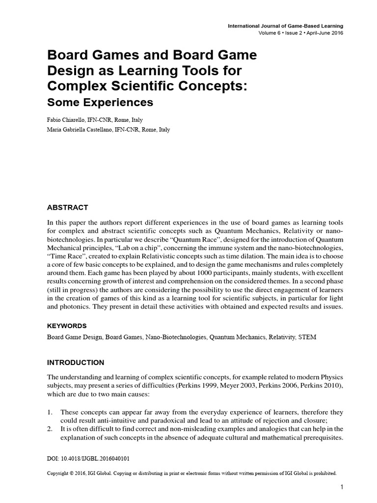 Borad Games and Board Design As Learning Tools For Complex Scientific ...