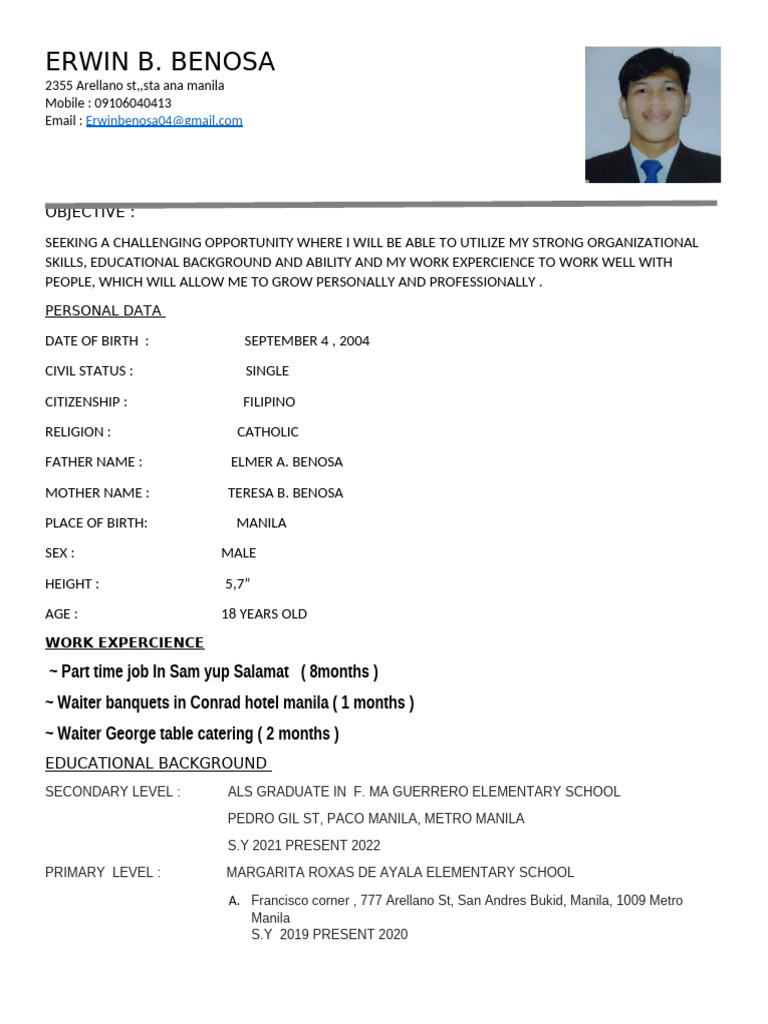 Resume of Erwin B. Benosa | PDF