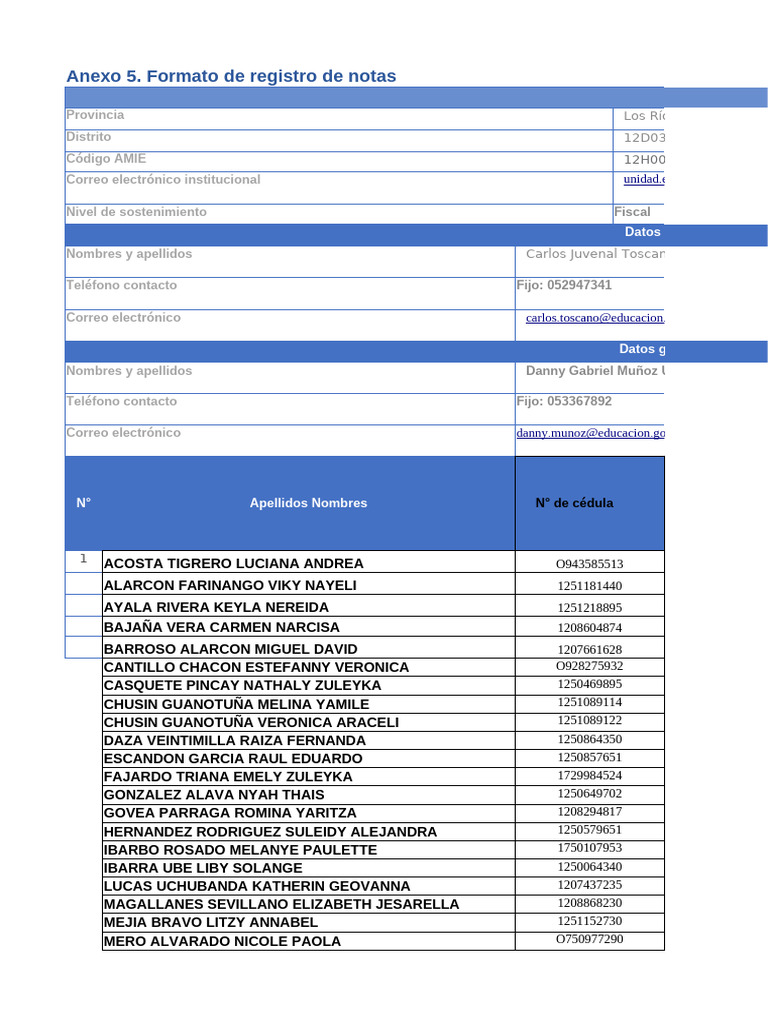 Anexo 5. Formato de Registro de Notas | PDF