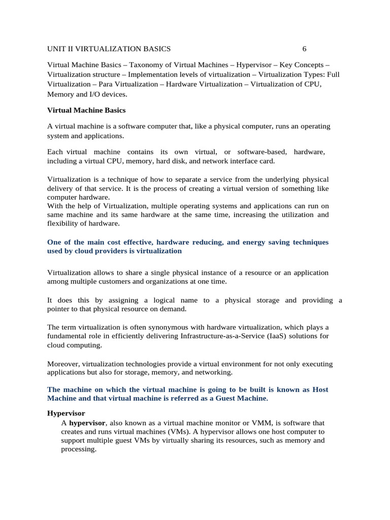Unit Ii Virtualization Basics 6 | PDF | Virtualization | Virtual Machine
