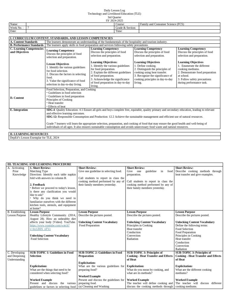 Food Selection and Preparation Guide | PDF | Cooking | Learning