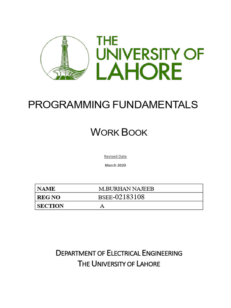 Programming Fundamentals 2020 Workbook | PDF | Computer Program | Programming