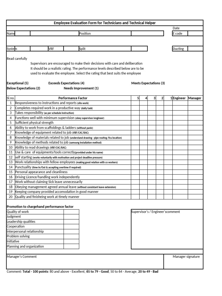 Technician Performance Review | PDF | Performance Appraisal | Psychology