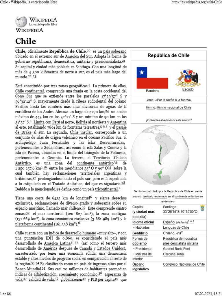 Datos clave sobre Chile: geografía y gobierno | PDF | Chile | Gobierno