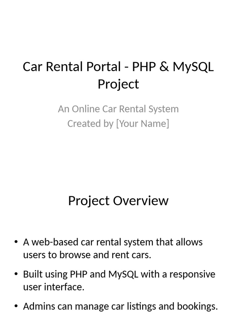Car Rental Portal Project Presentation | PDF