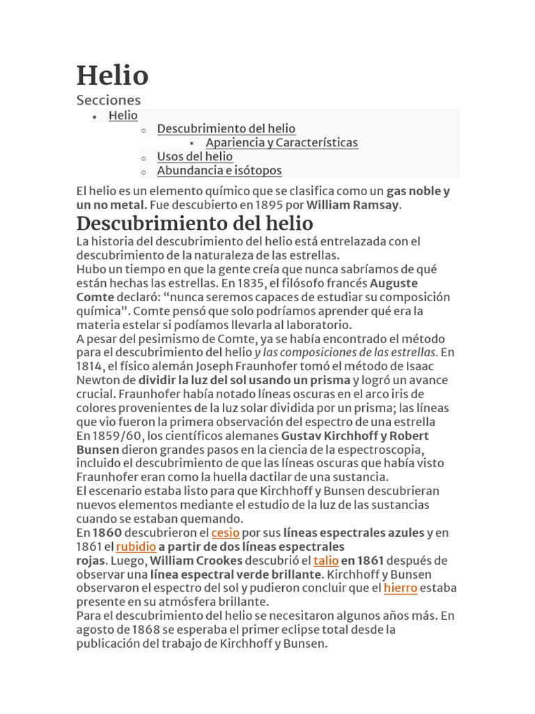 Descubrimiento y Usos del Helio | PDF | Helio | Dom