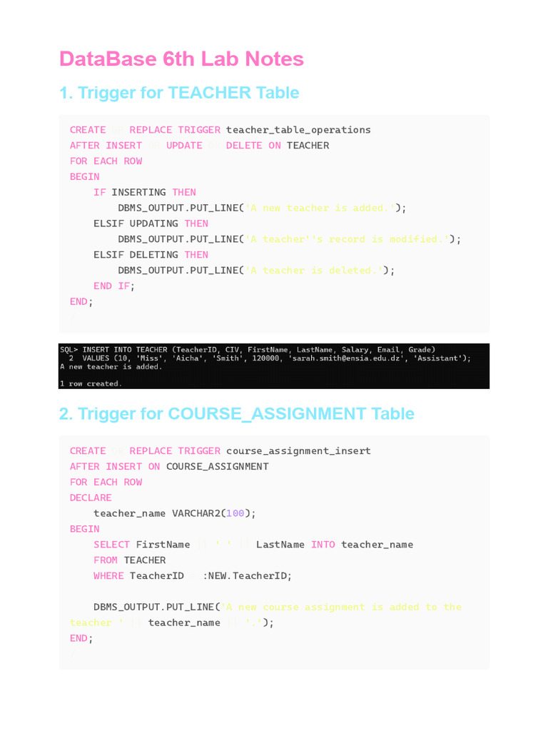 DataBase 6th Lab Notes | PDF