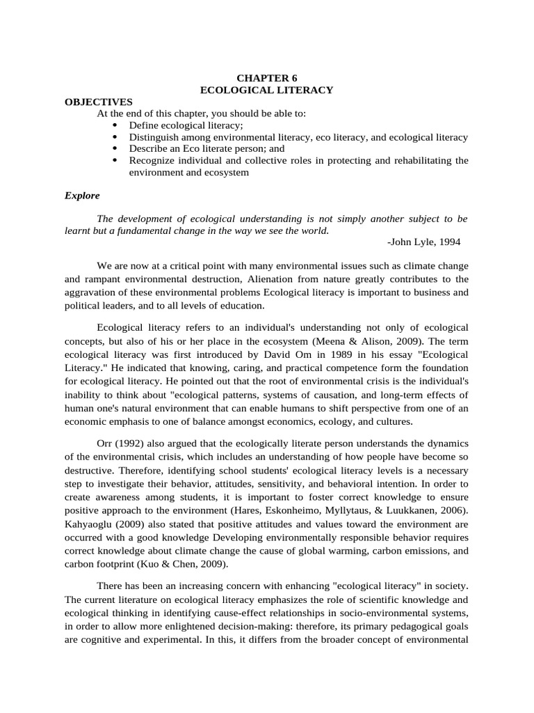 Chapter 6: Ecological Literacy | PDF | Ecology | Sustainability