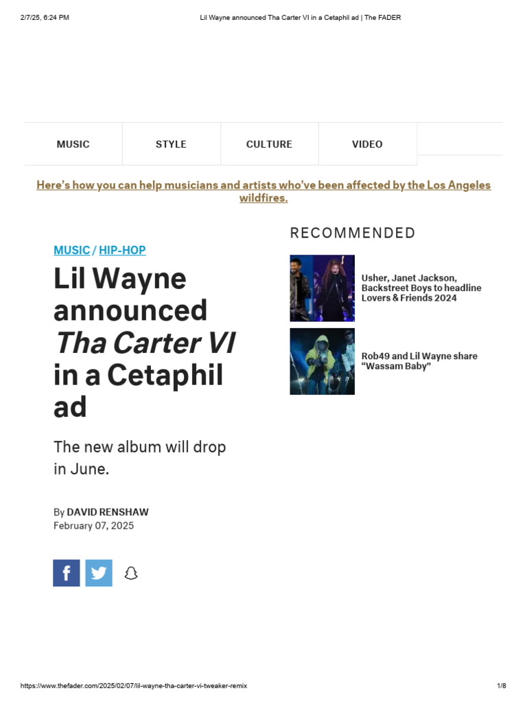 Lil Wayne Announced Tha Carter VI in A Cetaphil Ad - The FADER | PDF