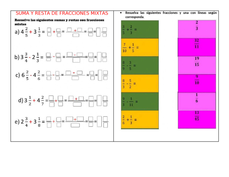 Suma y Resta de Fracciones Mixtas | PDF