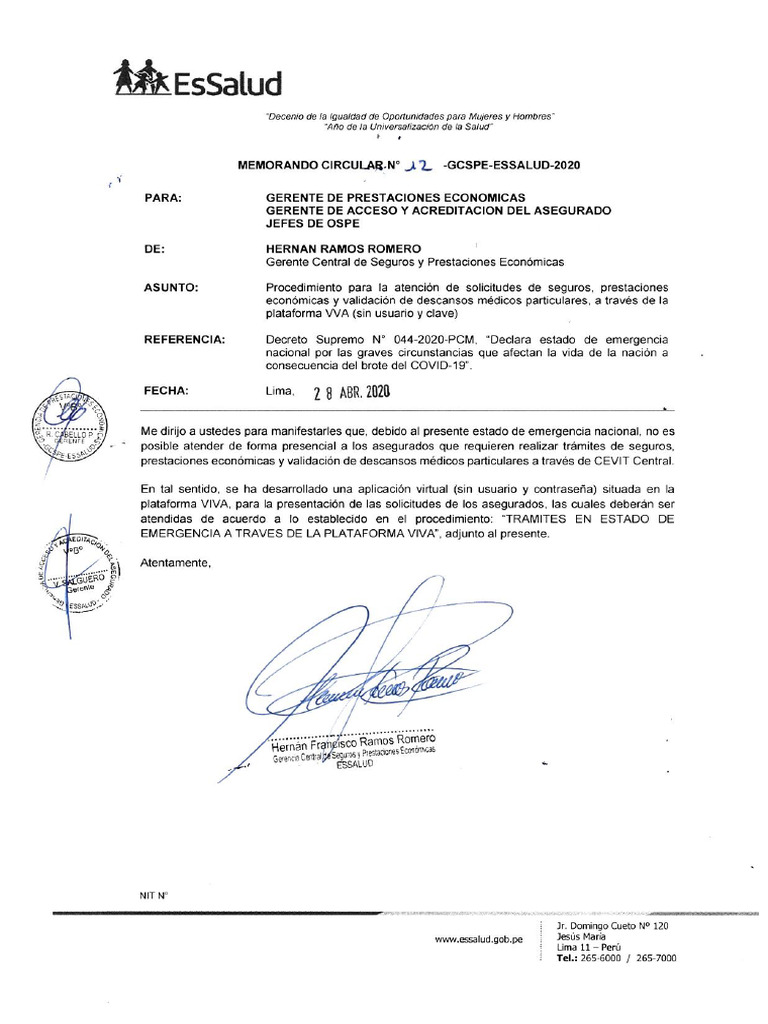 Circular 12 Gcspe Essalud 2020 | PDF