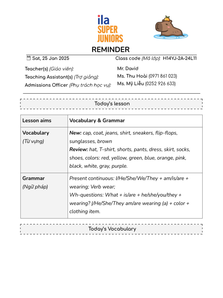 English Class Reminder | PDF | Fashion | Clothing