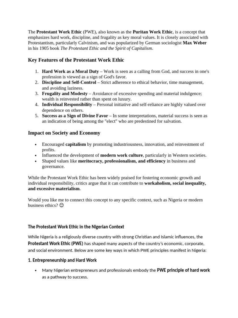 The Protestant Work Ethic in The Nigerian Context | PDF | Protestantism ...