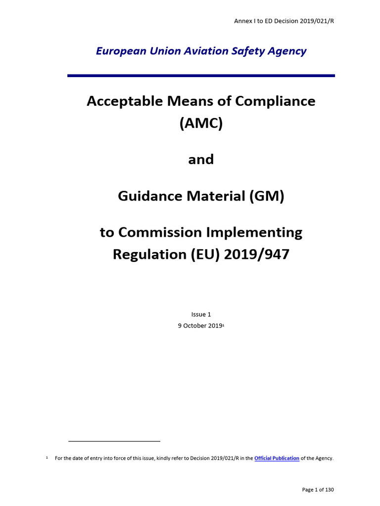AMC & GM To Commission Implementing Regulation (EU) 2019-947 - Issue 1 ANEXO - I | PDF | Risk ...