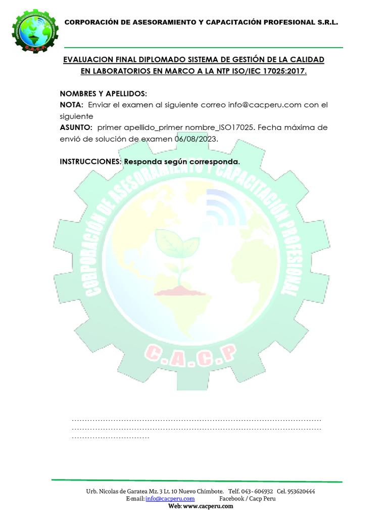 Examen de Iso 17025 | PDF | Calidad (comercial) | Calibración