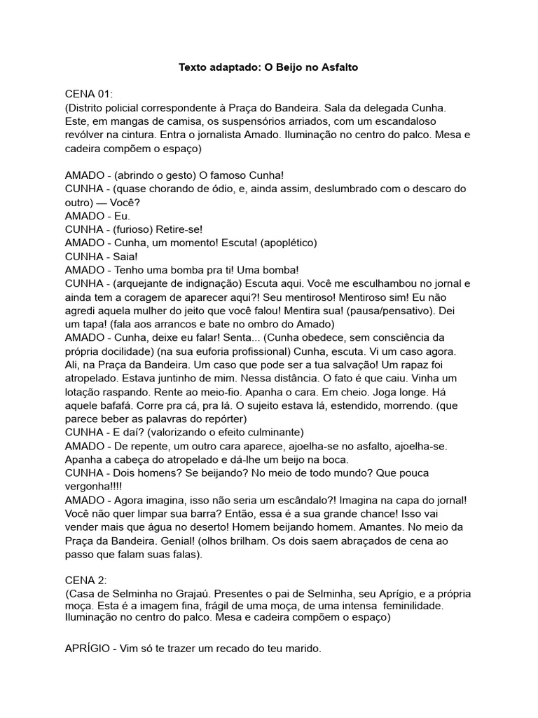 Peça Beijo No Asfalto - Texto Adpatado | PDF | Amor | Beijo