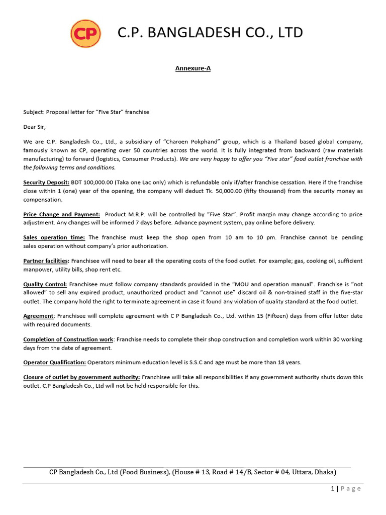 Franchise Proposal Letter Prototype - 2023 | PDF | Franchising | Hamburgers