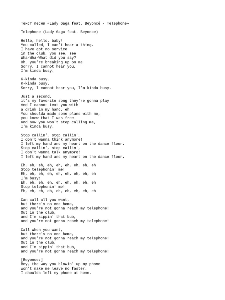Lady Gaga Feat. Beyoncé - Telephone | PDF | Sound Recording | American ...
