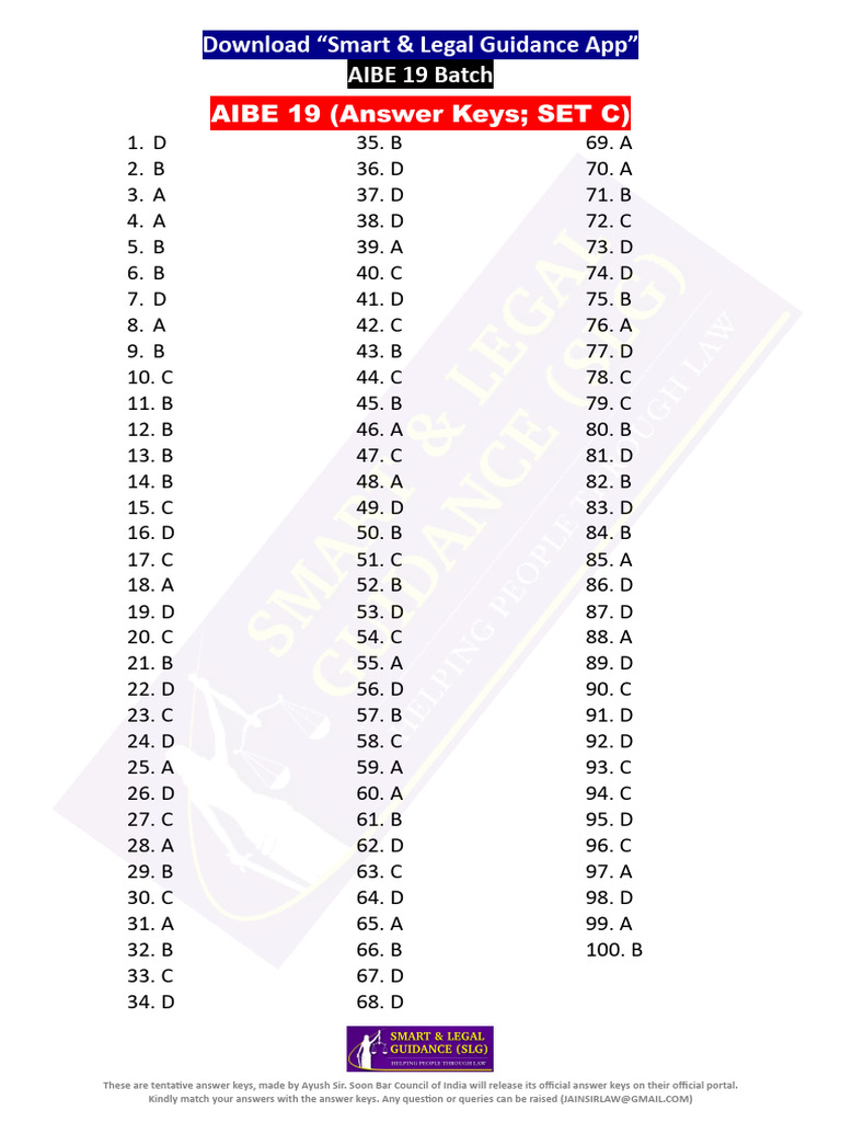 AIBE 19 Answer Keys | PDF
