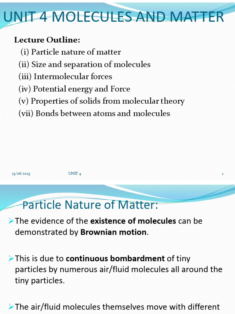 Unit 4 Molecules and Matter-1 | PDF | Chemical Bond | Intermolecular Force
