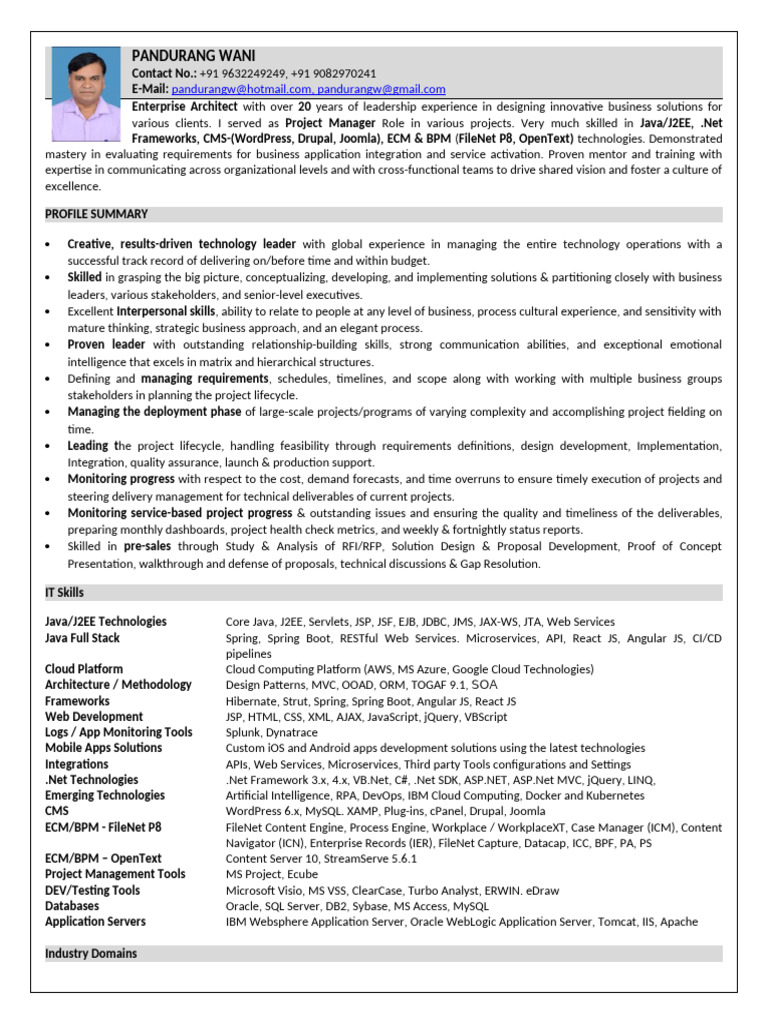 PandurangWani_Resume | PDF | Ibm Db2 | World Wide Web