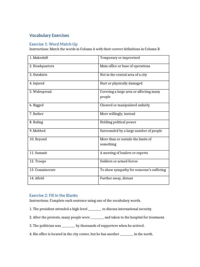 Vocabulary Exercises | PDF | Protest | Social Conflict