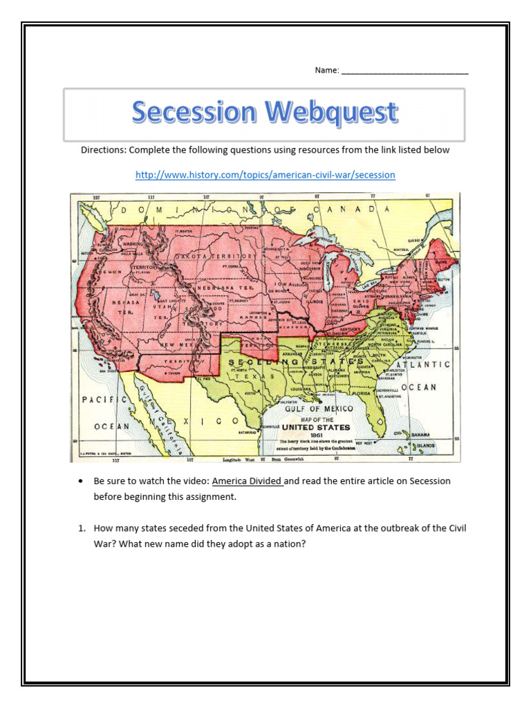 Secession+Webquest (1) | PDF | Abraham Lincoln | Southern United States
