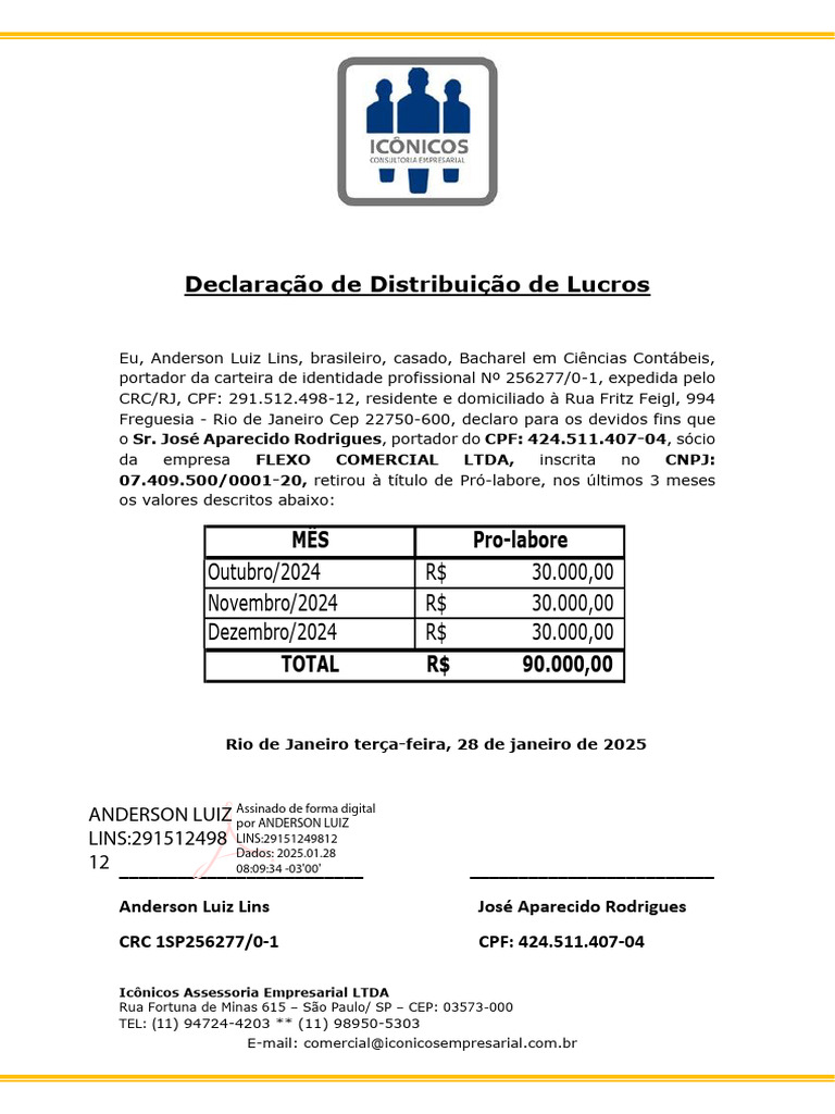 Declaração de Distribuição de Lucros | PDF
