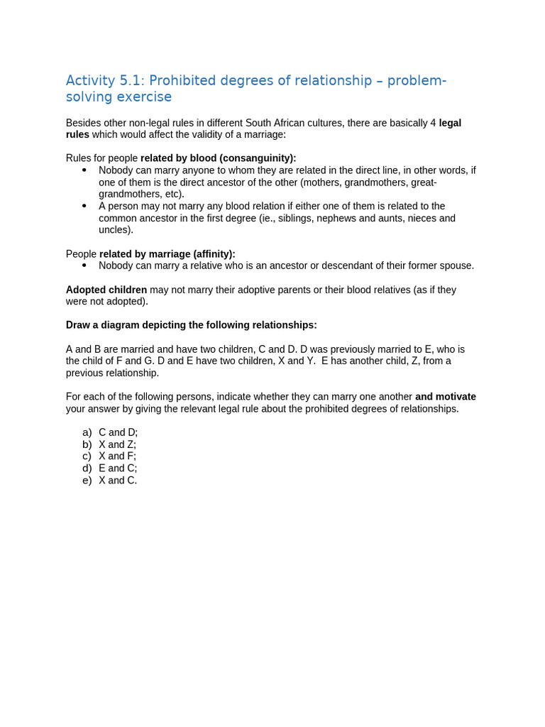 Activity 5.1 Prohibited Degrees of Relationship | PDF