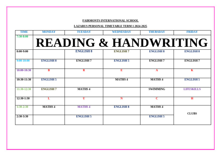 Personal Timetable.. | PDF