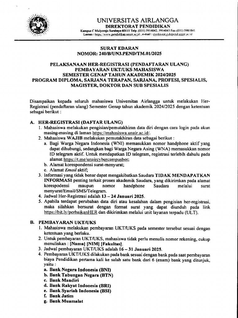 Her-Registrasi Mahasiswa Semester Genap 2024-2025 | PDF