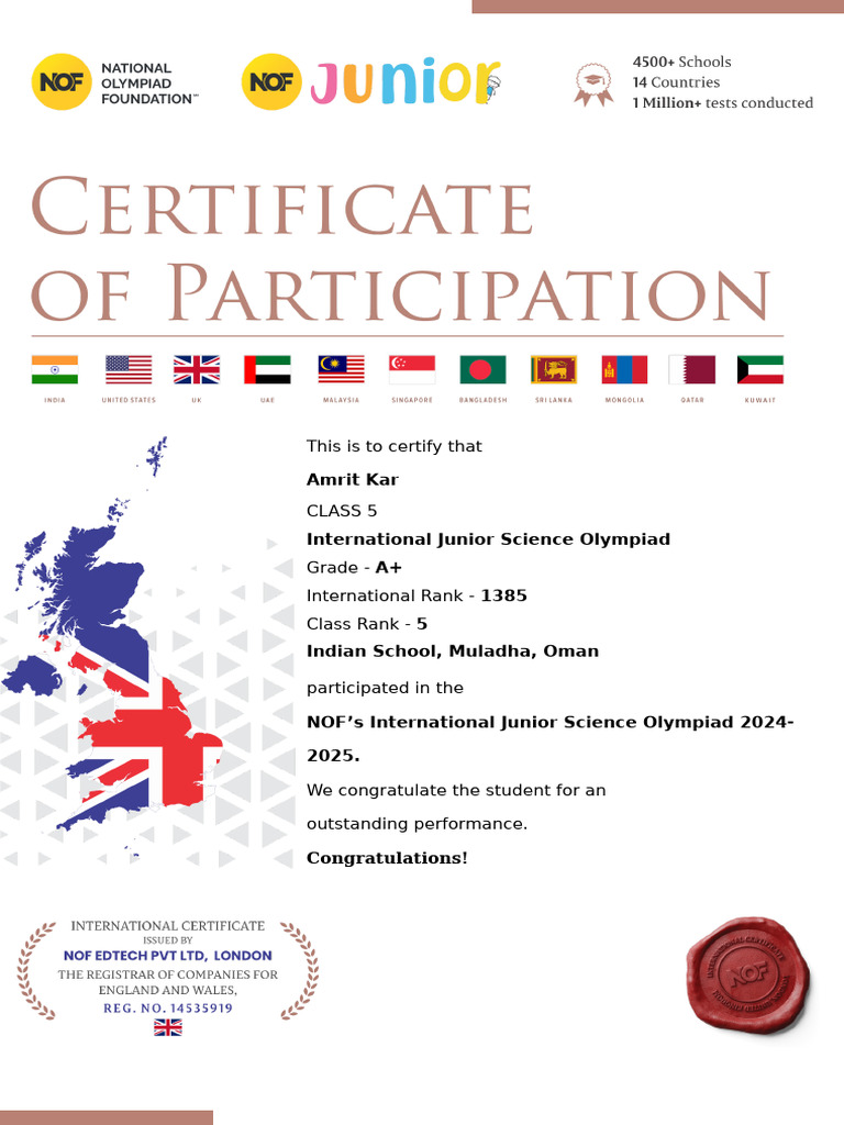 Amrit Kar's IJSO 2024-25 Certificate | PDF