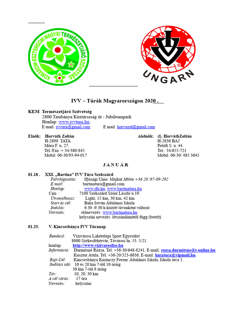 IVV Esemenynaptar 2020 | PDF