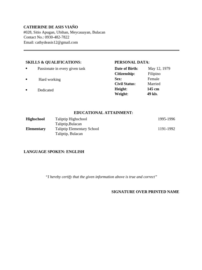 Resume Format Cathy | PDF