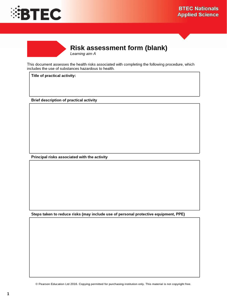 Risk Assessment Blank | PDF