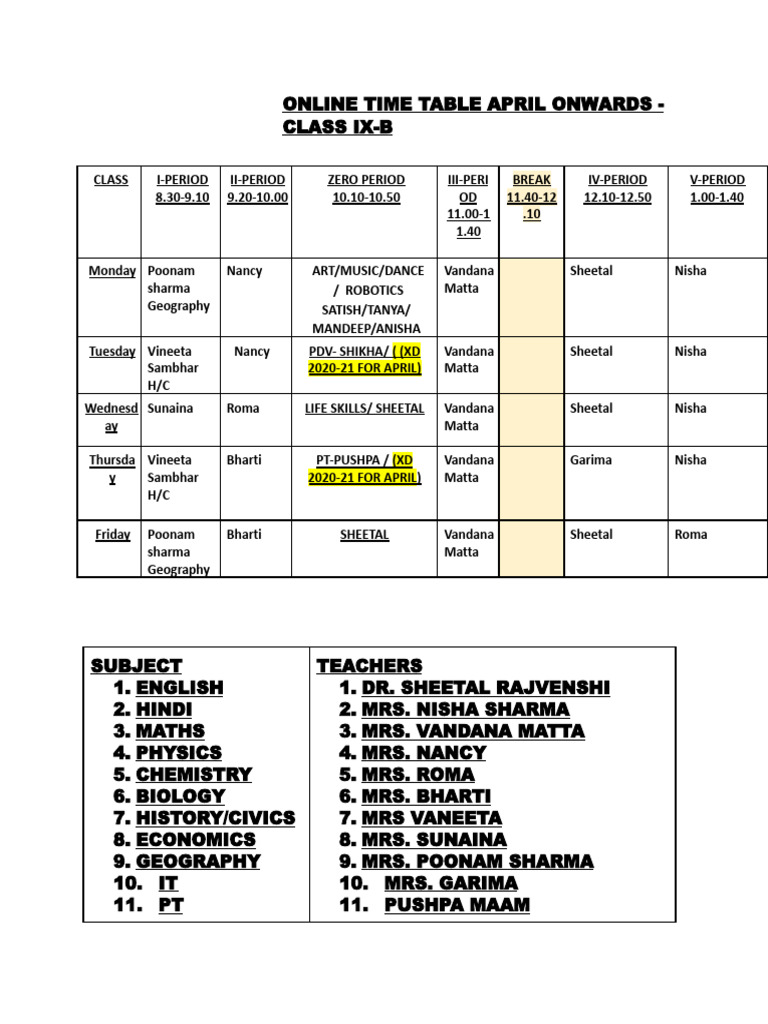 9 b Class Time Table (1) | PDF