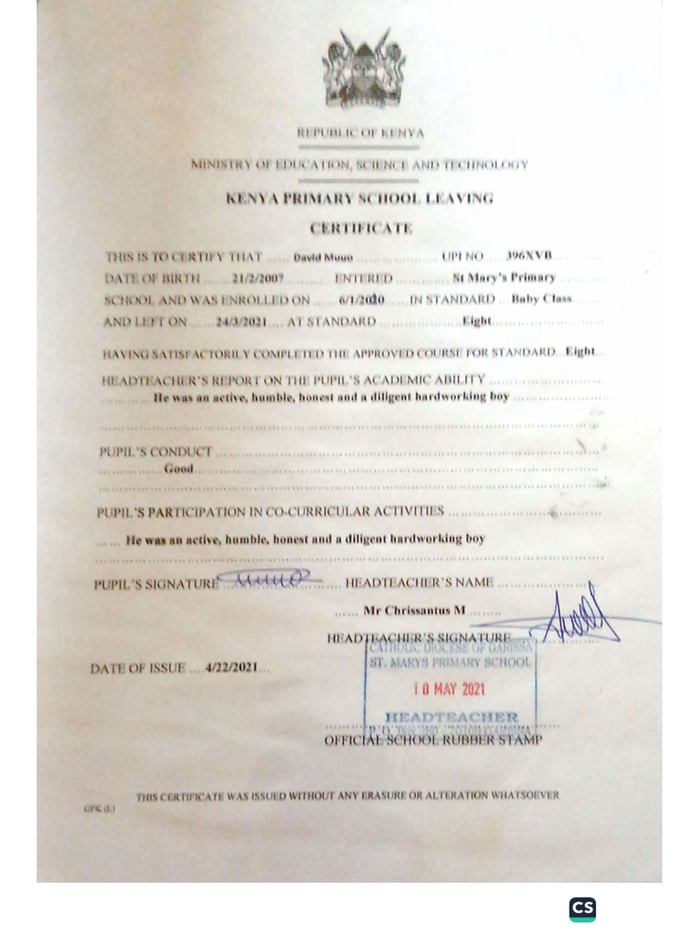 KCPE leaving cert | PDF