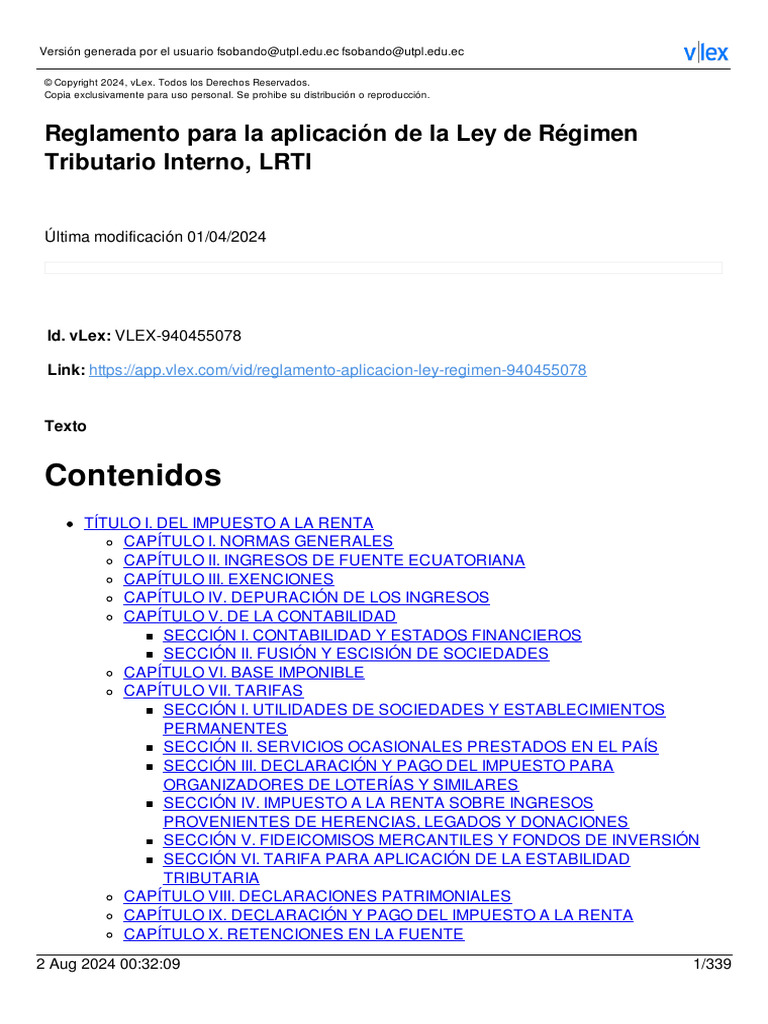 Ley de Régimen Tributario Interno | PDF | Impuestos | Impuesto sobre la renta