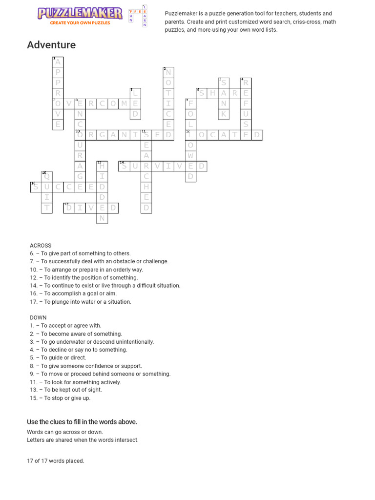 Adventure crossword answers | PDF