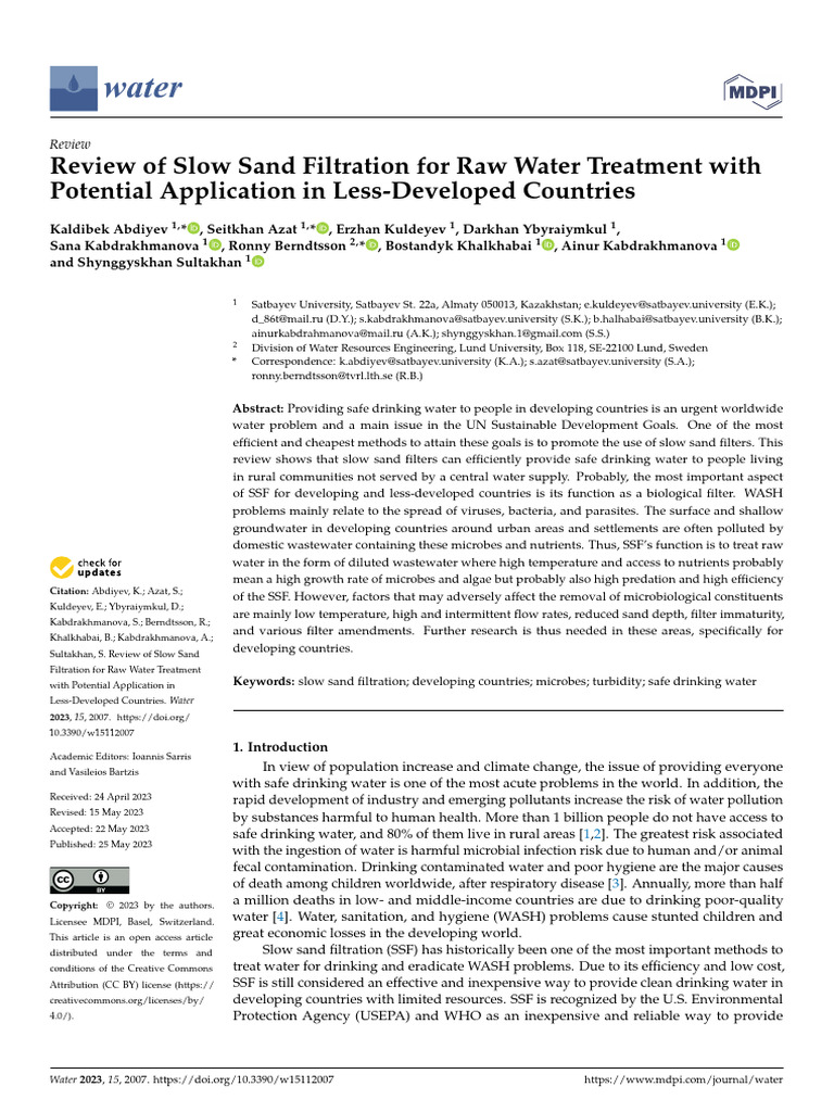 Review of Slow Sand Filtration for Raw Water Treat | PDF | Ion Exchange ...