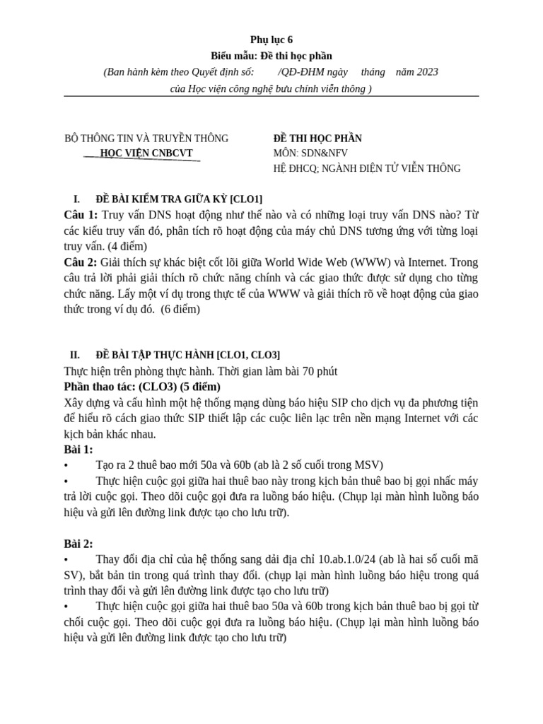 2. Đề thi KTHP - Internet và giao thức | PDF