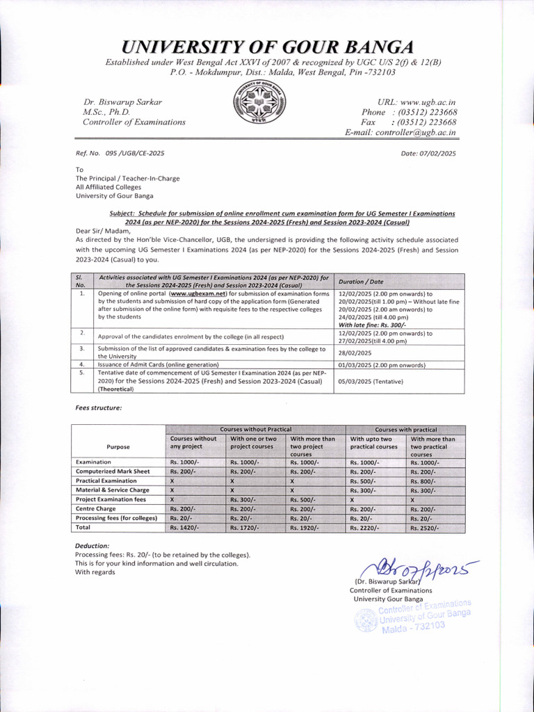 1st Sem From Fill Up | PDF