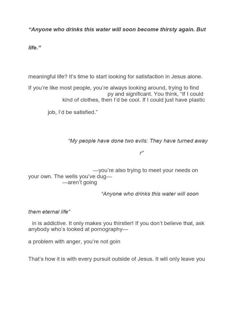 Satisfy Your Spiritual Thirst | PDF | Jesus | Systematic Theology