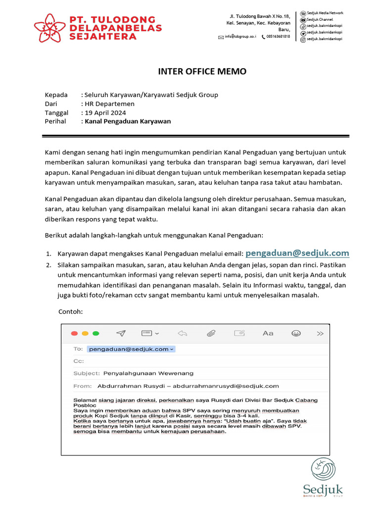 Inter Memo Kanal Pengaduan Karyawan | PDF